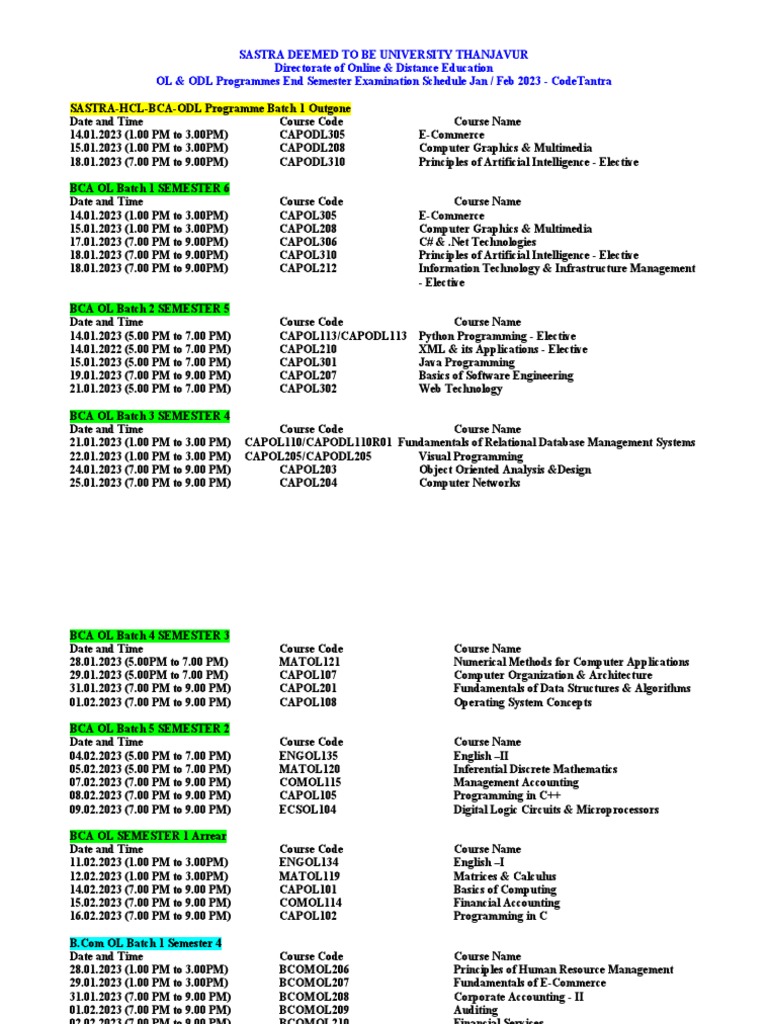 OL & ODL Programmes Exam Schedule For Jan-Feb 2023 | PDF | Accounting ...