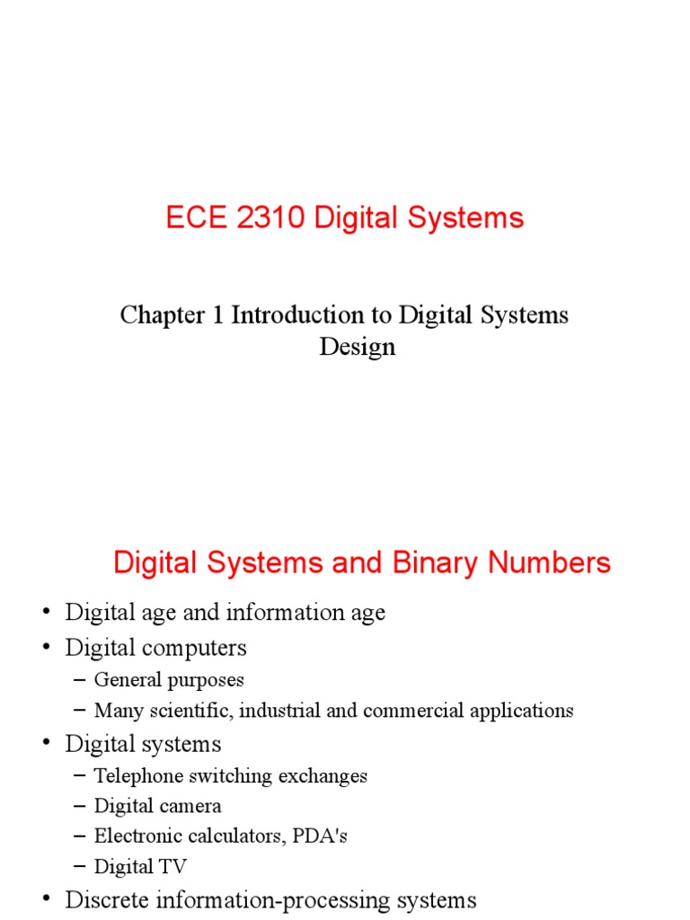 ECE 2310 Digital Systems Chapter 1 Intro | PDF | Digital Signal | Digital Electronics