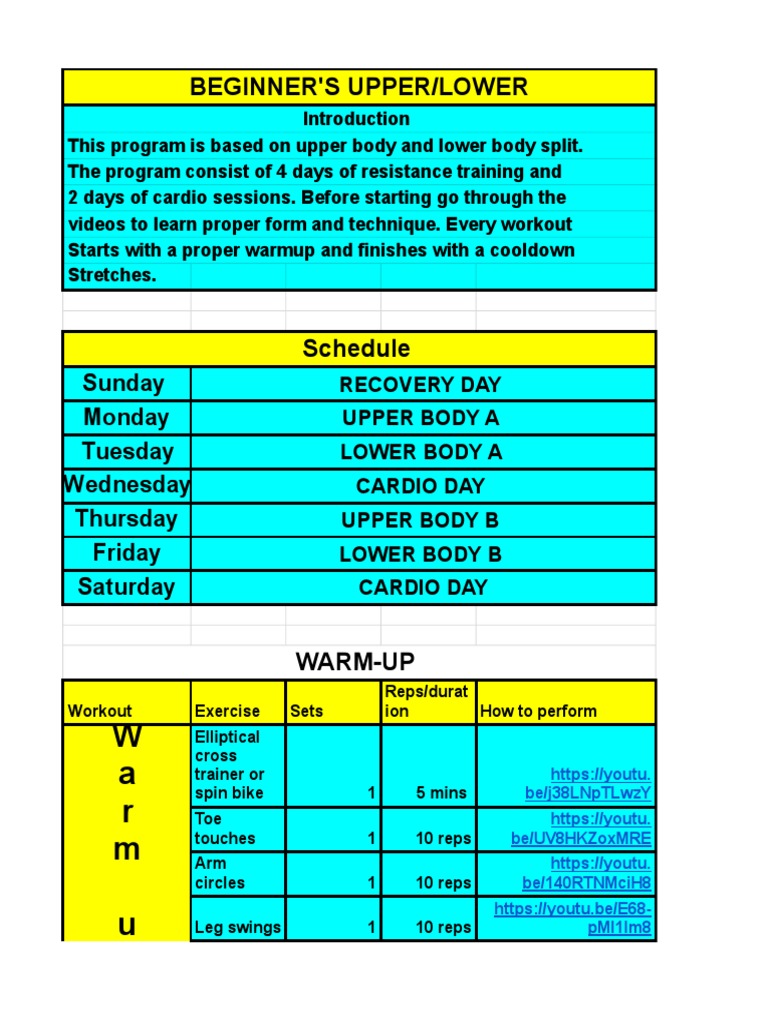 Beginners Upper-Lower (Female) | PDF | Strength Training | Management ...