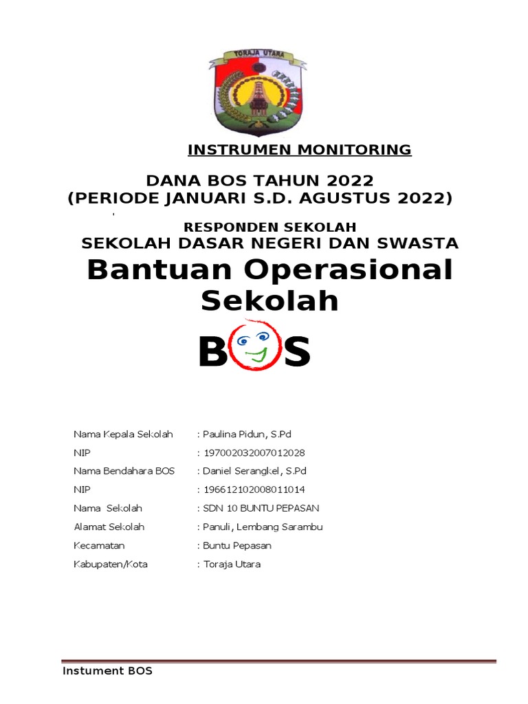 Instrumen Monev BOS SD Tahun 2022 Toraja Utara | PDF