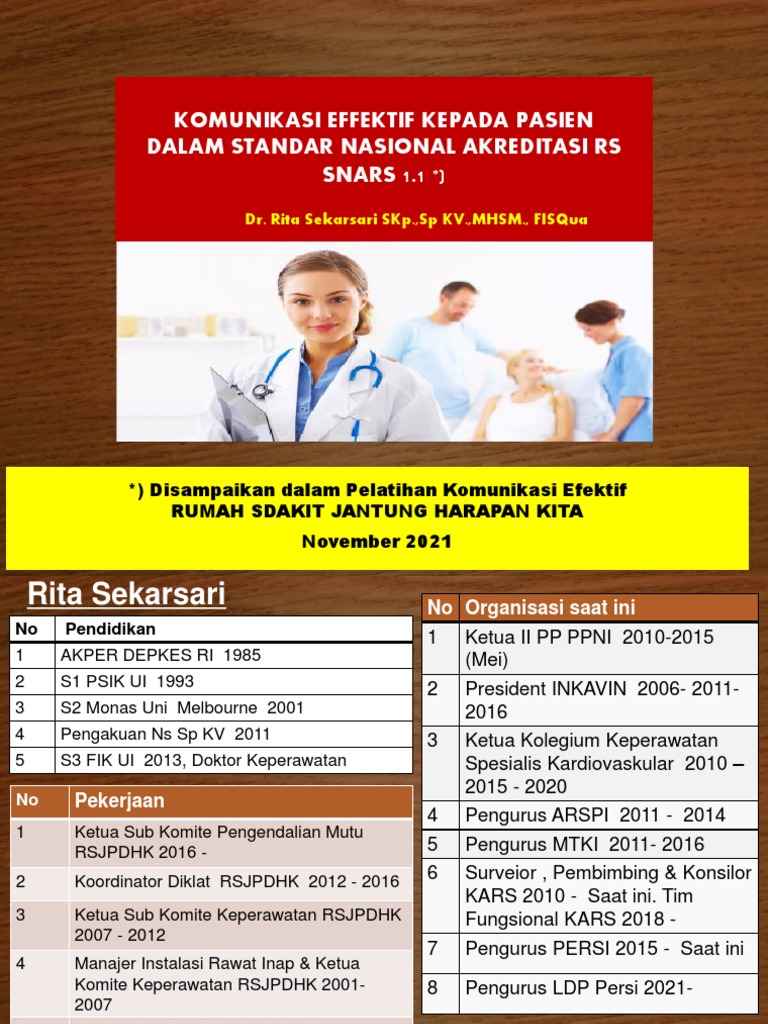 KOMUNIKASI EFFEKTIF KEPADA PASIEN DALAM STANDAR NASIONAL AKREDITASI RS SNARS 1.1 Rev | PDF