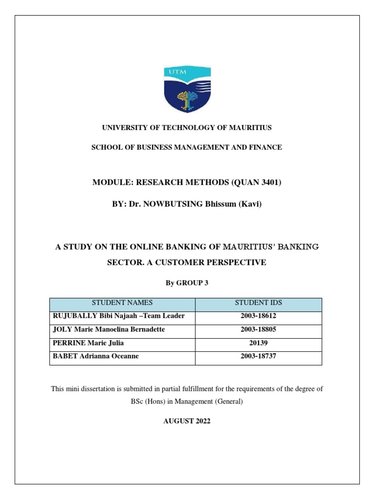 Mini Dissertaion-Research Methods-Group 3 | PDF | Online Banking | Banks & Banking
