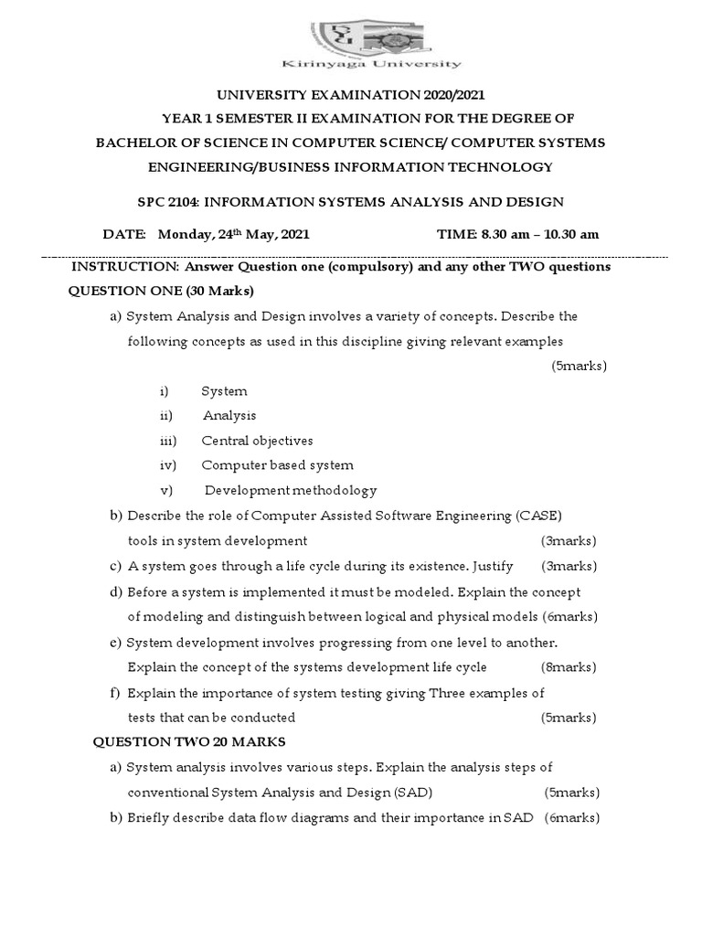 University Examination 2020/2021 - Information Systems Analysis and ...