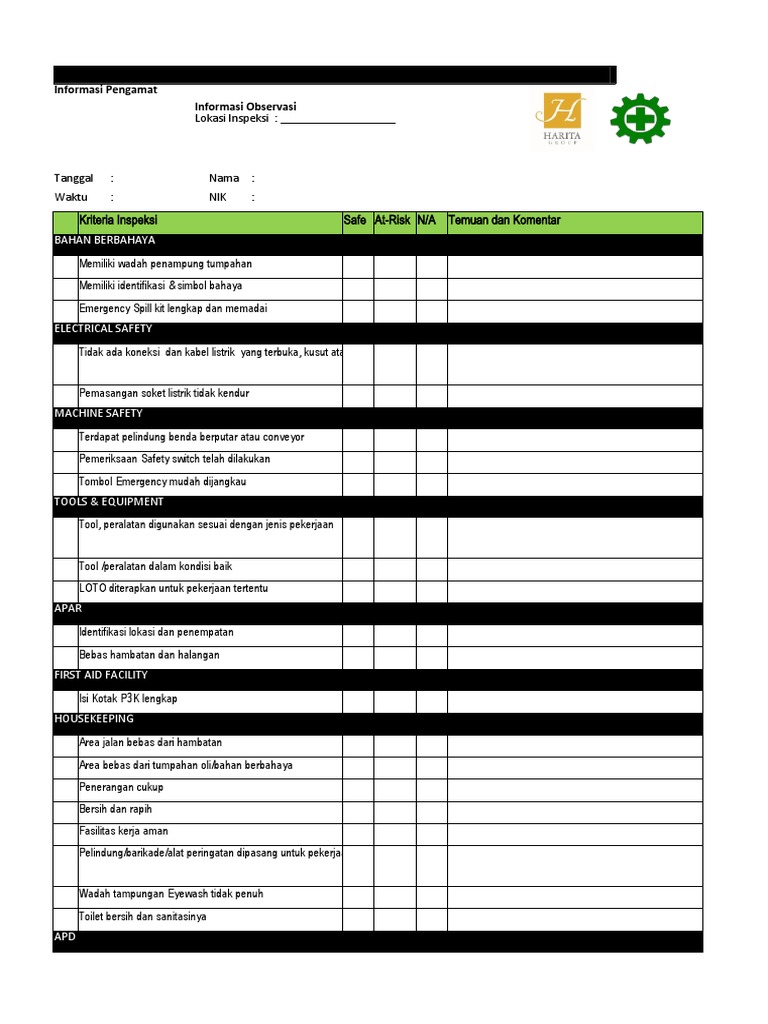 Checklist Inspeksi Safety Patrol K3 | PDF