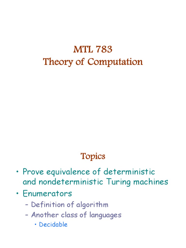 MTL 783 Church Turing Thesis | PDF | Algorithms | Mathematics