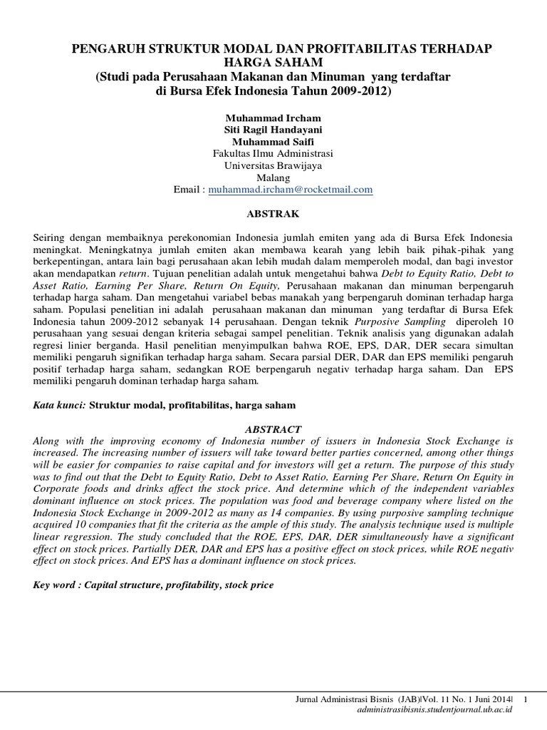 Pengaruh Struktur Modal Dan Profitabilitas Terhadap | PDF