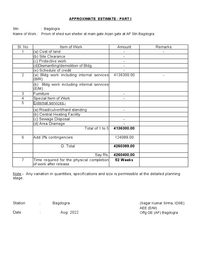 AE For Provn of Shed at Entry Gate | PDF | Screw | Concrete