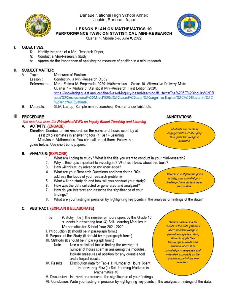 Lesson Plan On Statistical Mini-Research - Used Research Based | PDF ...