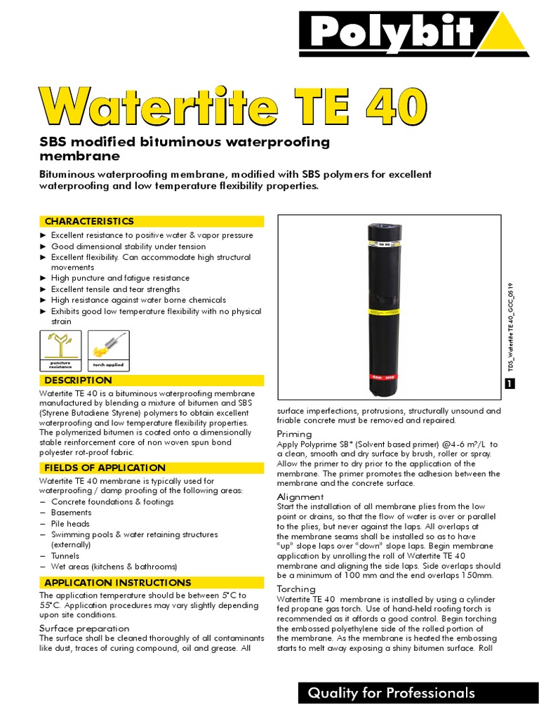 Watertite TE 40 | PDF | Asphalt | Shelf Life