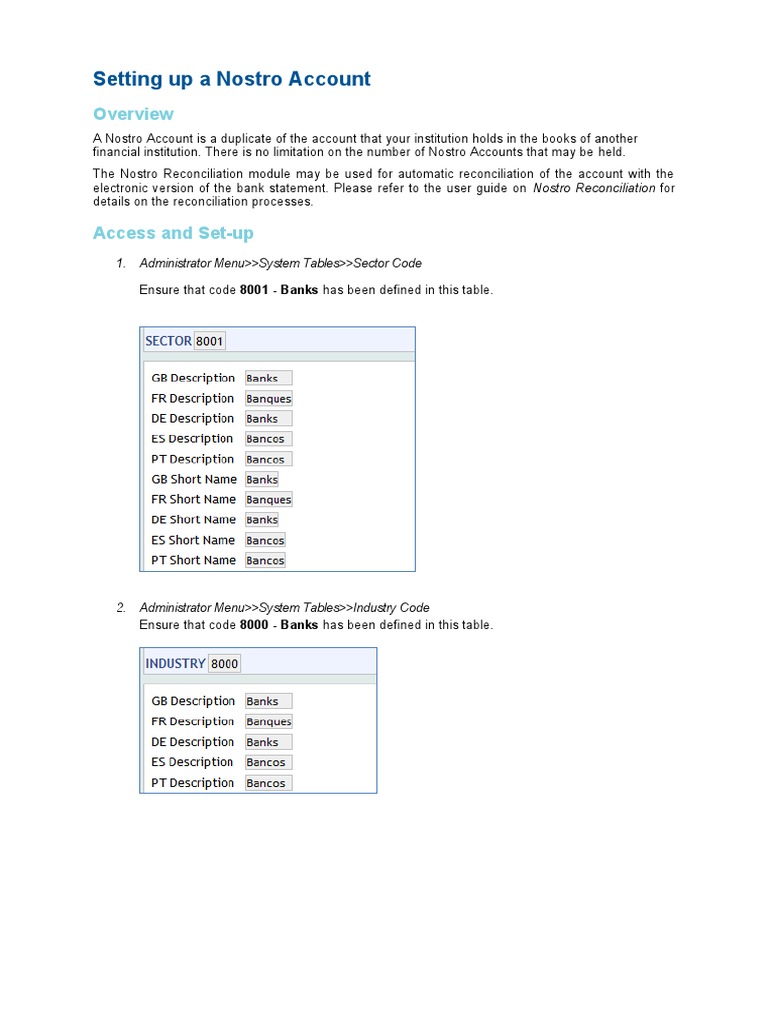 T24 Setting Up A Nostro Account | PDF | Banks | Currency
