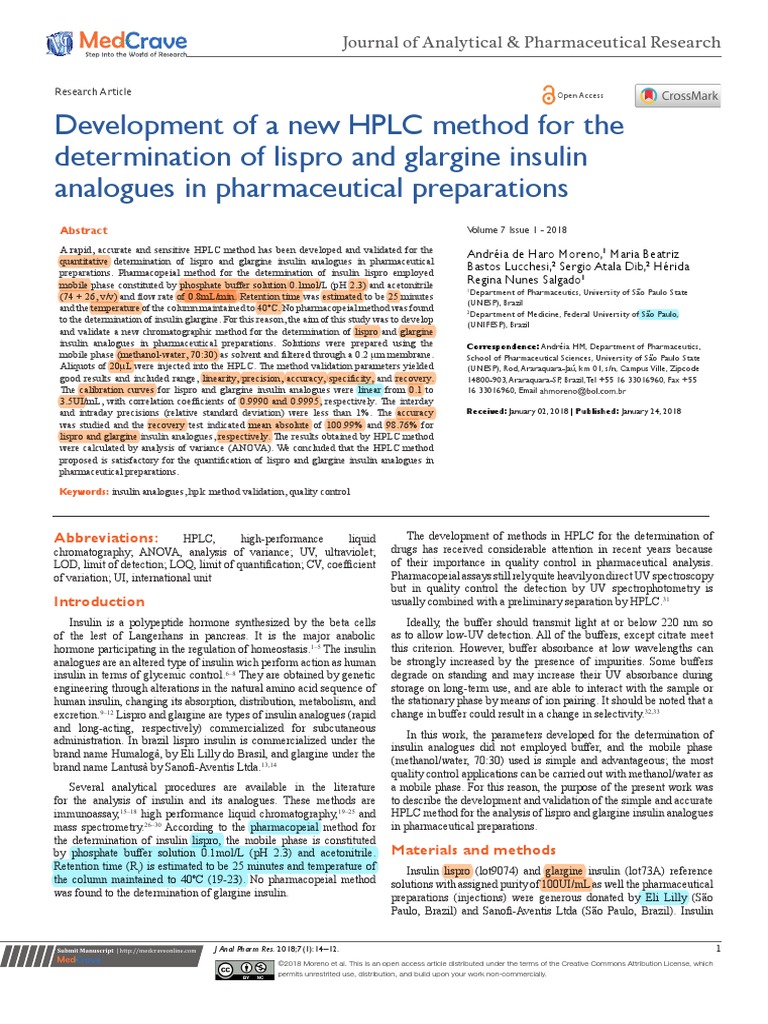 2018-HPLC Lispro and Glargine Insuline | PDF | Detection Limit | High ...