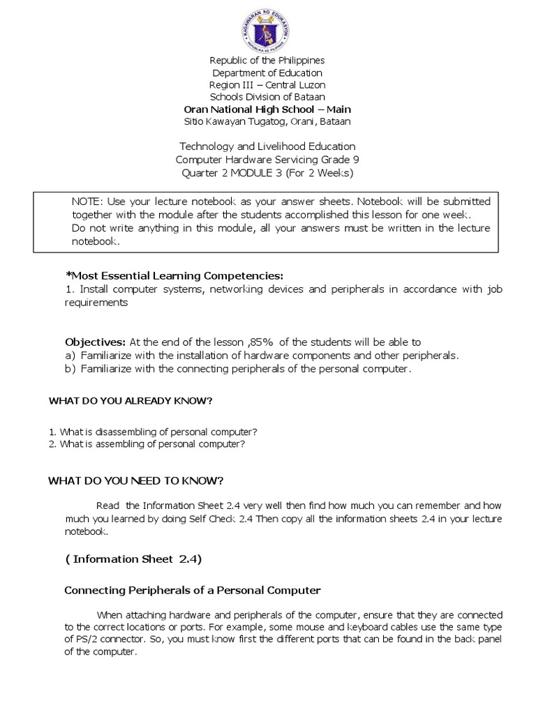 Q2 CHS 9 MODULE 3 Week 4 | PDF | Personal Computers | Electrical Connector