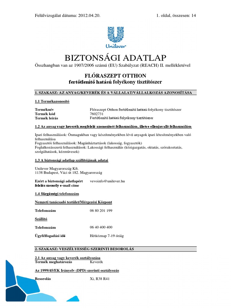 Floraszept Fertotlenito Otthon, Biztonságiadatlap | PDF