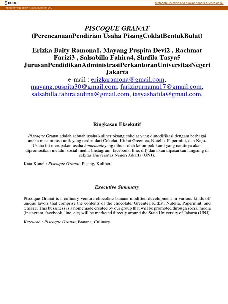 Contohproposal Id Contoh Proposal Usaha Makanan Ringan Pisang Coklat Download 1 Pdf