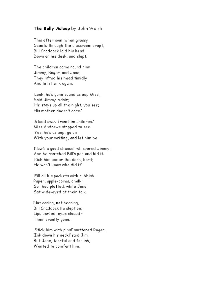 The Bully Asleep-Poem | PDF