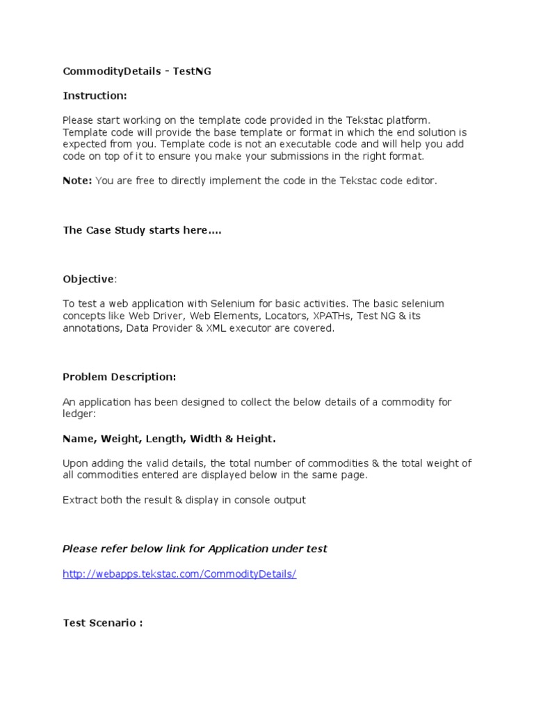 Commoditydetails - Testng Instruction:: Please Refer Below Link For ...