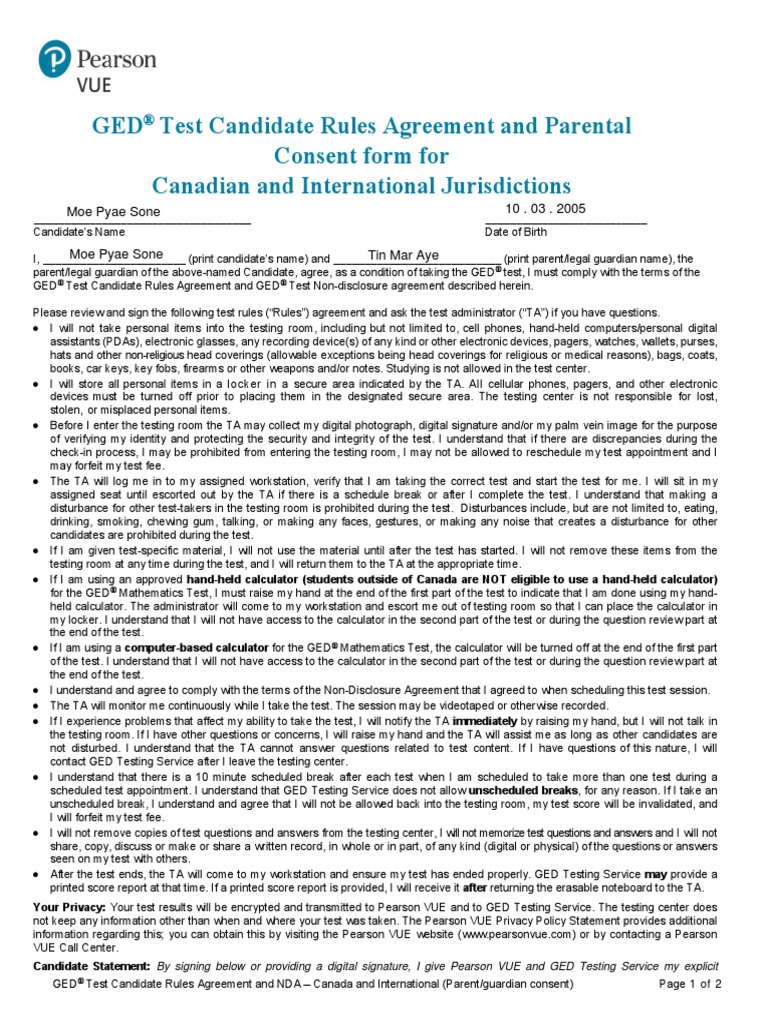 Test Parent Consent Form (GED) | PDF | General Educational Development ...