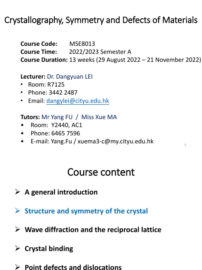 MSE8013 Chapter01 Structure and Symmetry of Crystal | PDF | Crystal ...