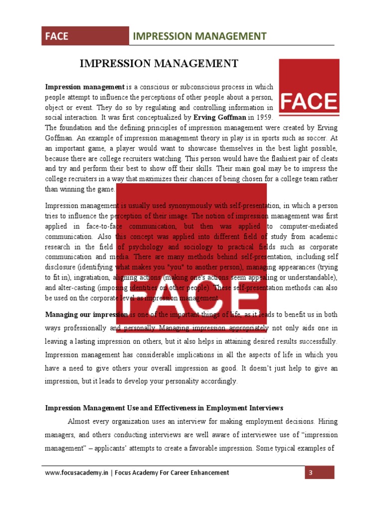 Impression Management | PDF | Cognitive Psychology | Cognition