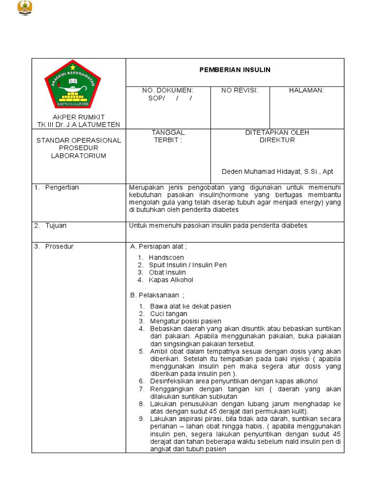 SOP Pemberian Insulin | PDF