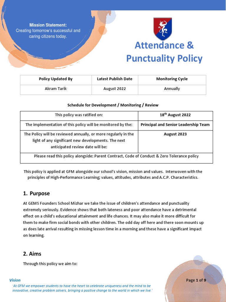 GFM Attendance and Punctuality Policy 22-23 | PDF