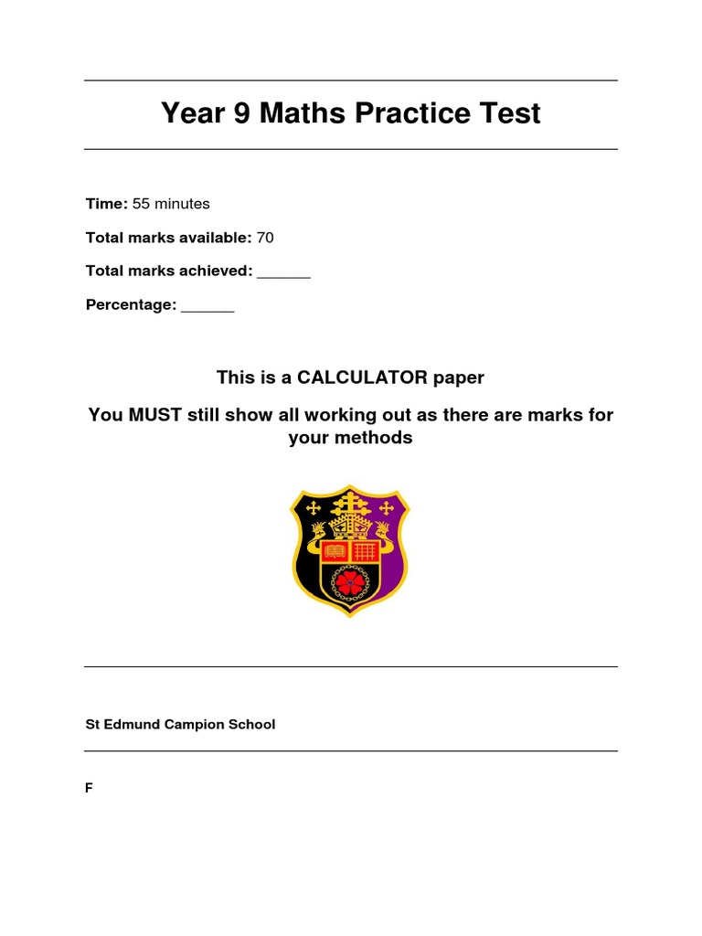 PRACTICE TEST Year 9 Maths Progress Test 6 Foundation | PDF | Mathematics