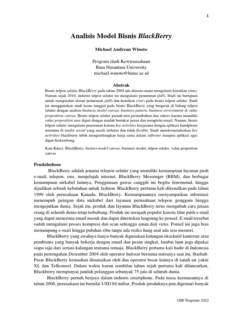 Analisis Model Bisnis BlackBerry | PDF | Bisnis | Seni