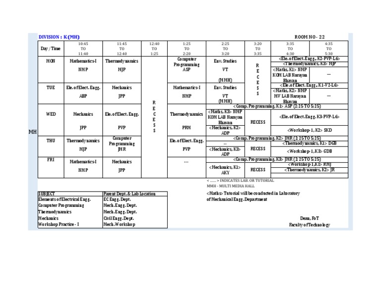 MH Sem 1 Time Table | PDF | Engineering