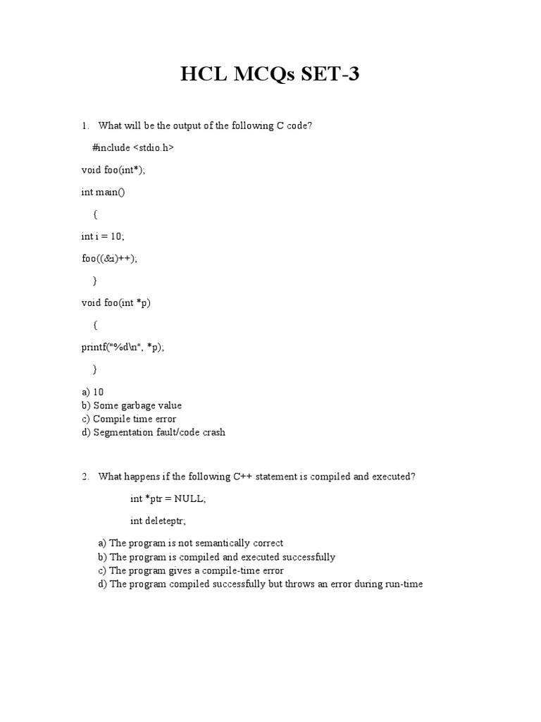 HCL McQs SET-3 | PDF | C++ | Parameter (Computer Programming)