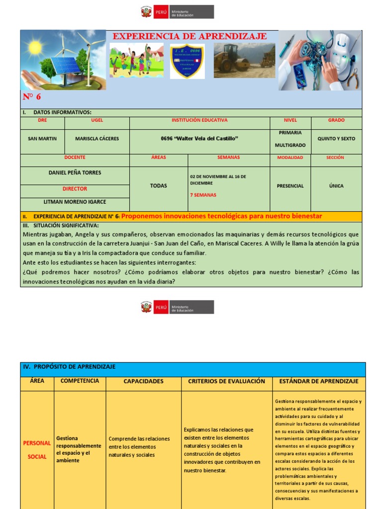 Experiencia de Aprendizaje #6 | Descargar gratis PDF | Aprendizaje | Información