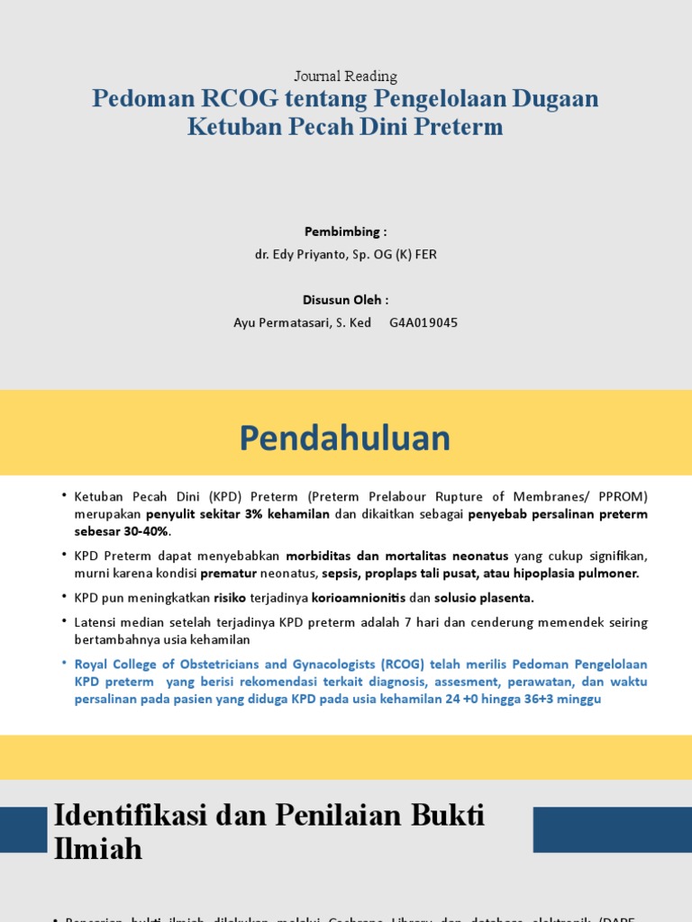 Pedoman RCOG KPD Preterm dan Manajemen | PDF | Pengembangan Diri ...