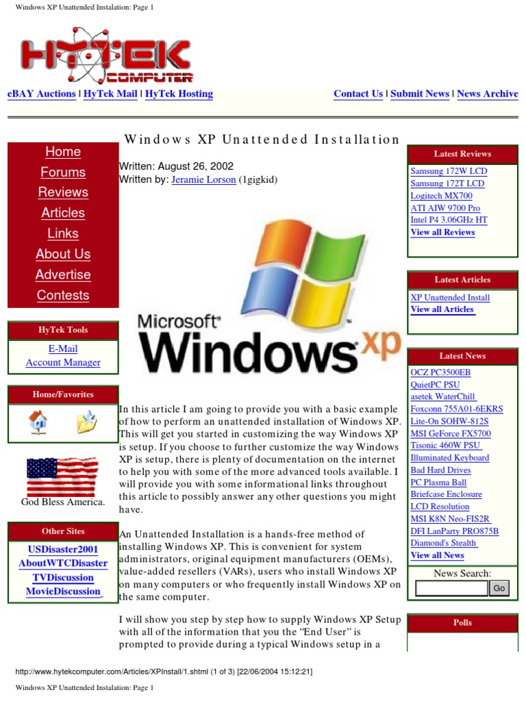 Windows XP Unattended Installation | PDF | Installation (Computer Programs) | Microsoft Windows