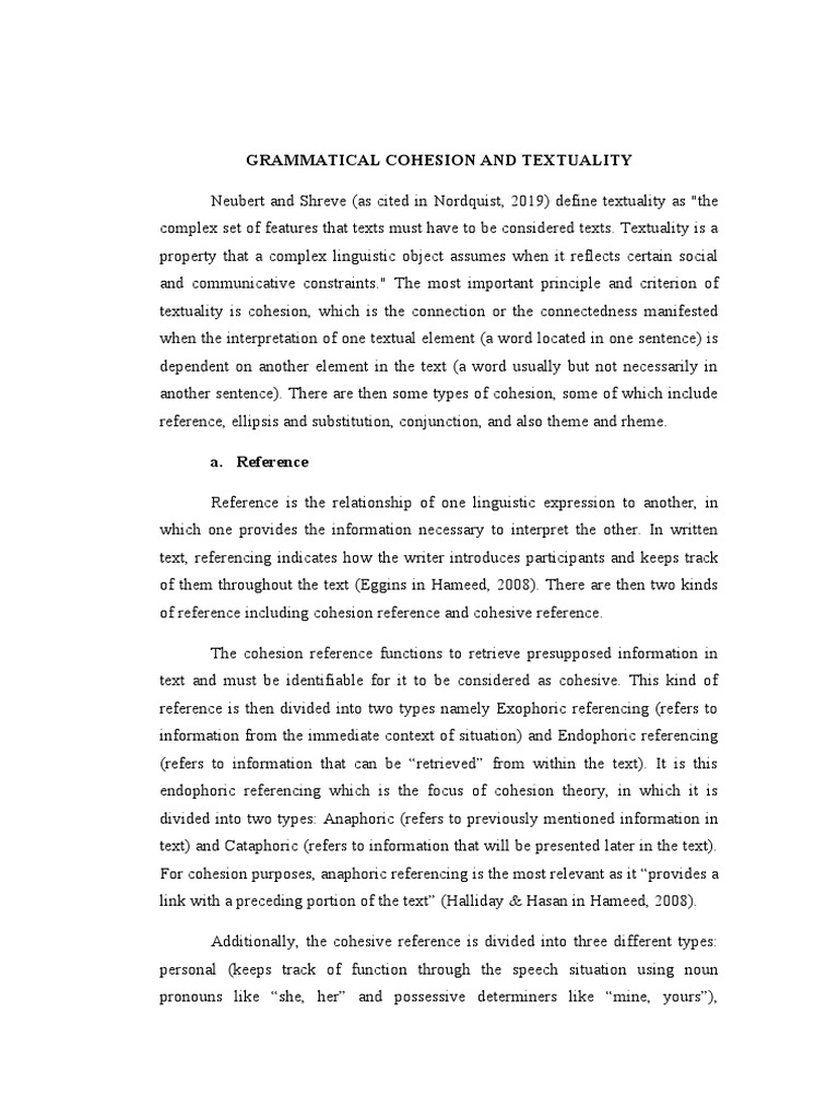 Grammatical Cohesion and Textuality | PDF | Noun | Interpretation ...
