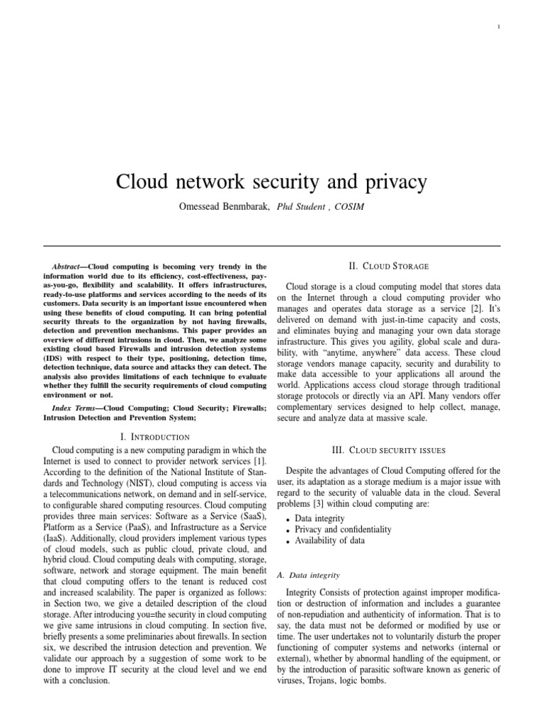 Cloud Network Security and Privacy | PDF | Cloud Computing | Denial Of Service Attack