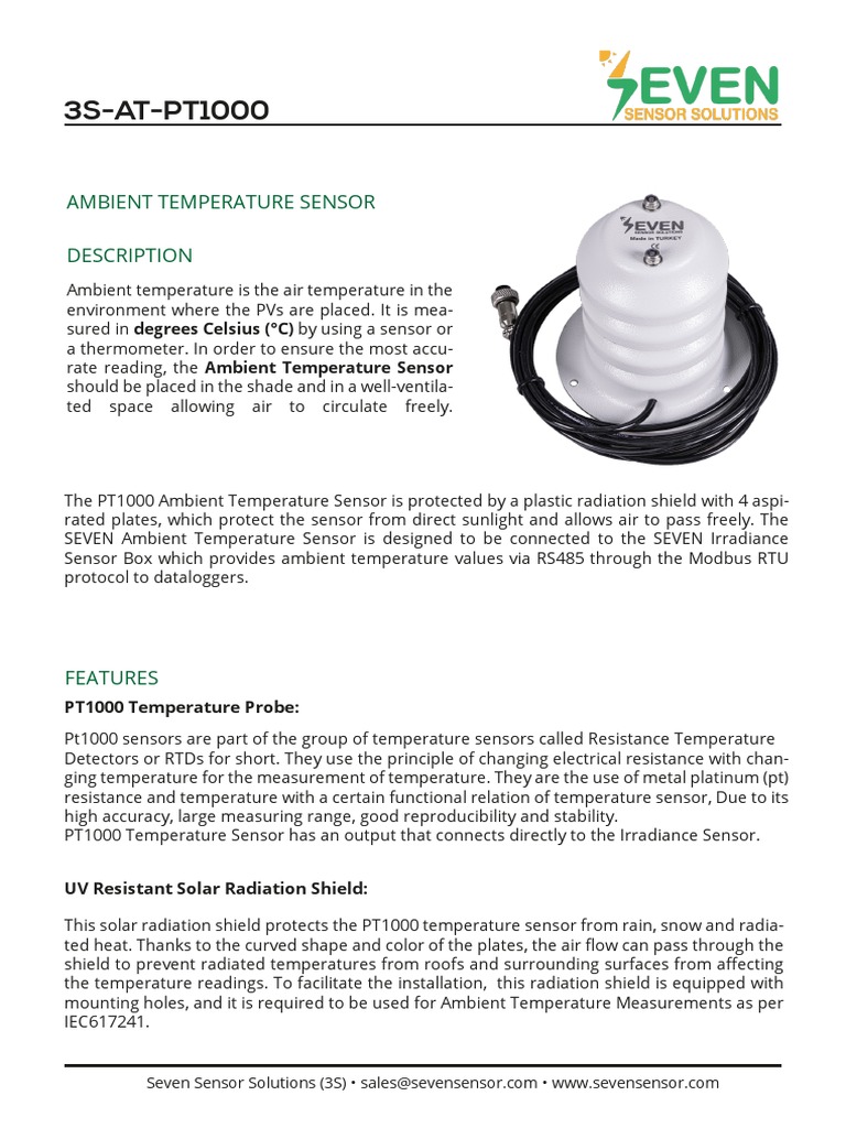 3S-AT-PT1000: Ambient Temperature Sensor | PDF | Thermometer | Sensor