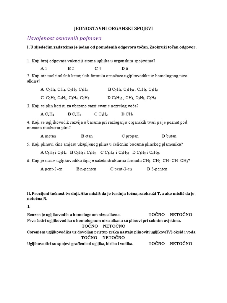 Jednostavni Organski Spojevi | PDF