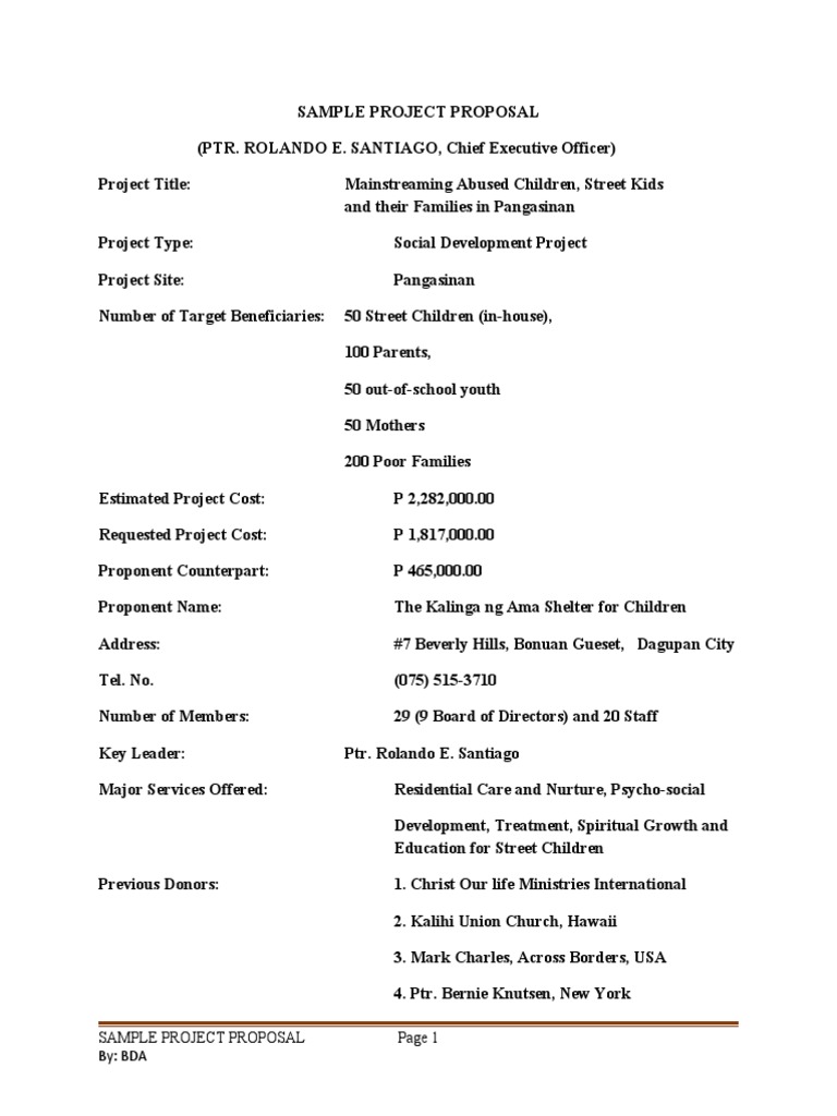 Sample Project Proposal | PDF | Child Abuse | Child Neglect