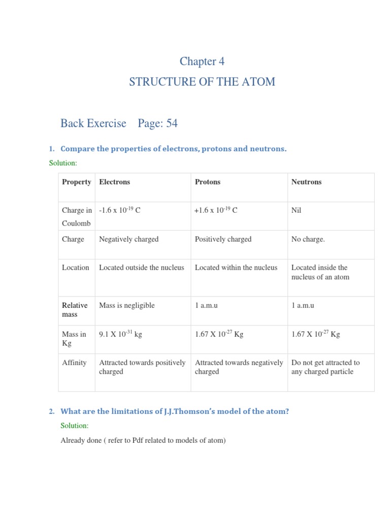 Class 9, CH 4, Back Ex | PDF | Atomic Nucleus | Atoms