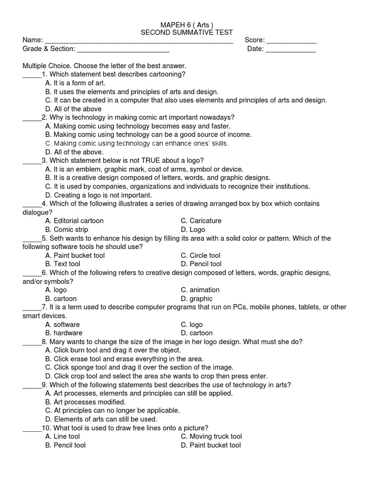 2nd Summative Test MAPEH 6 Arts | PDF | Logos | Animation