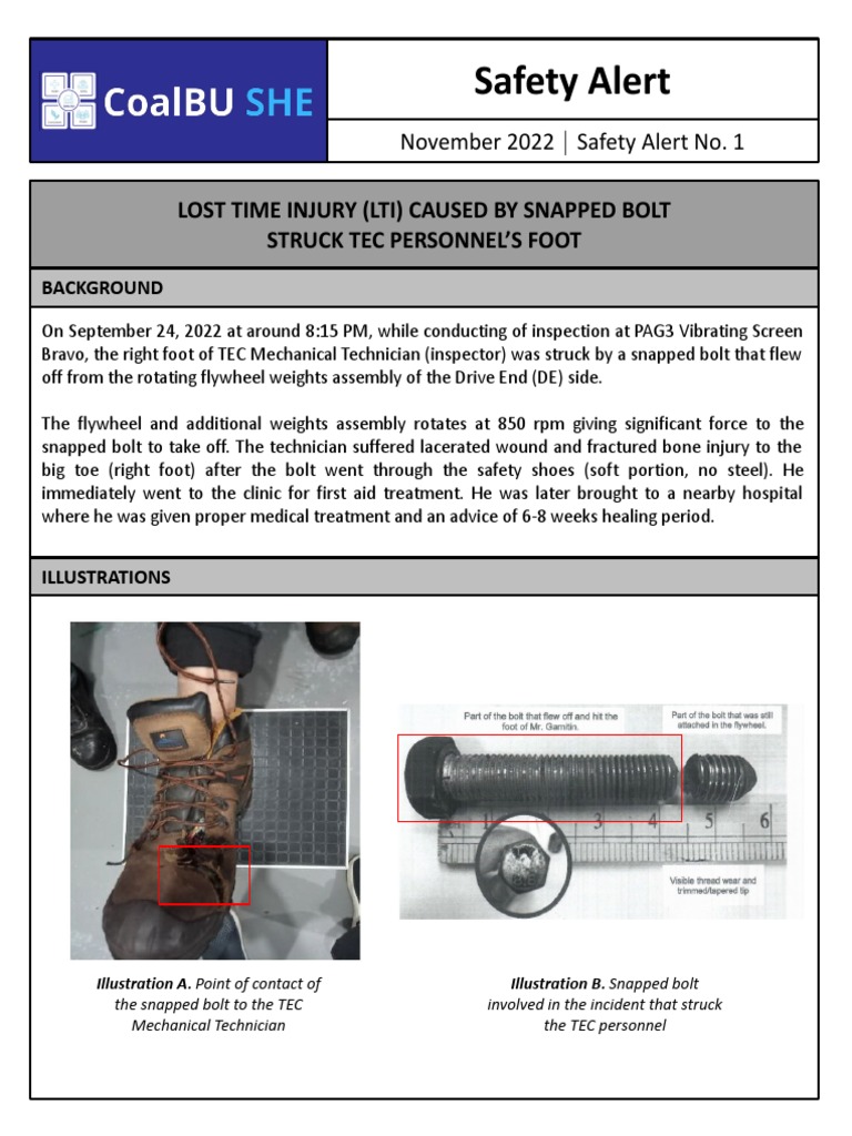Safety Alert: Snapped Bolt Injury Incident | PDF | Screw | Wound