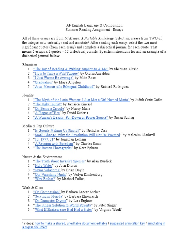 AP Lang Summer Reading | PDF