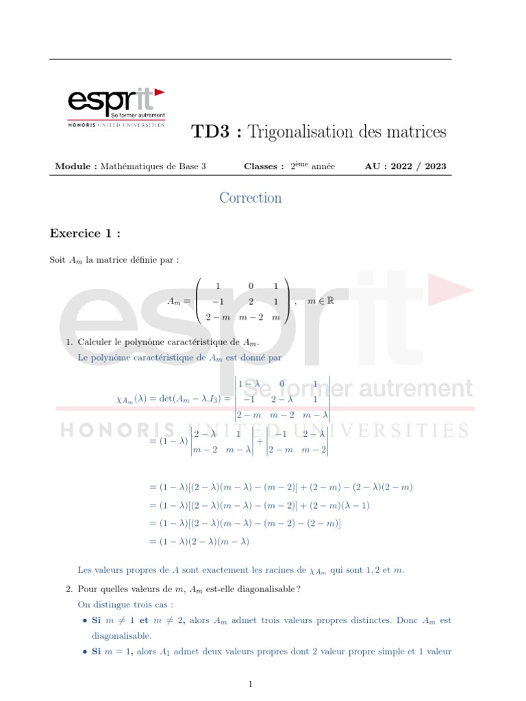 Correction TD Trigonalisation | PDF | Valeur propre, vecteur propre et ...