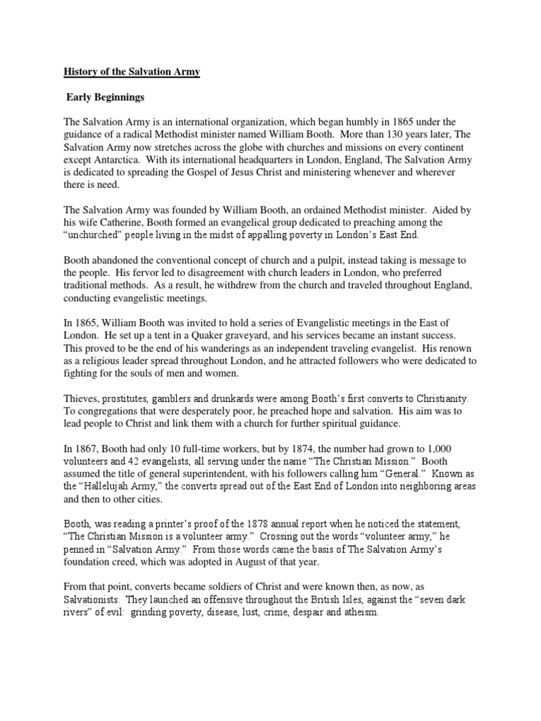 History of The Salvation Army | PDF | God In Christianity | Religious ...