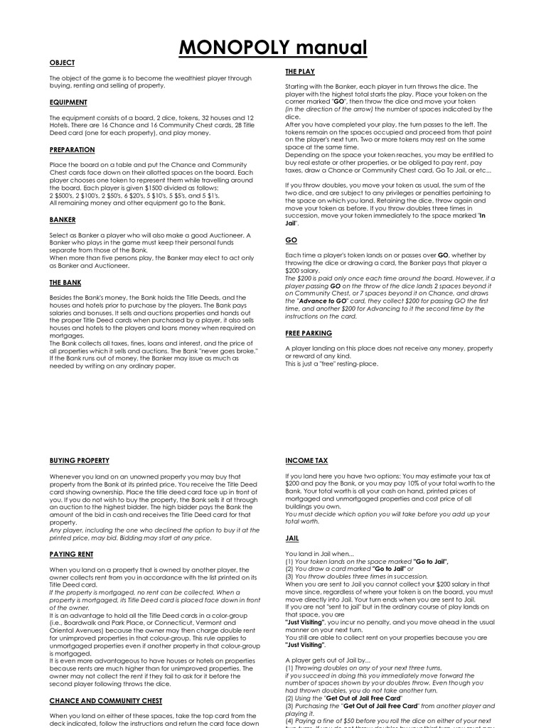Monopoly Manual | Download Free PDF | Bankruptcy | Mortgage Loan