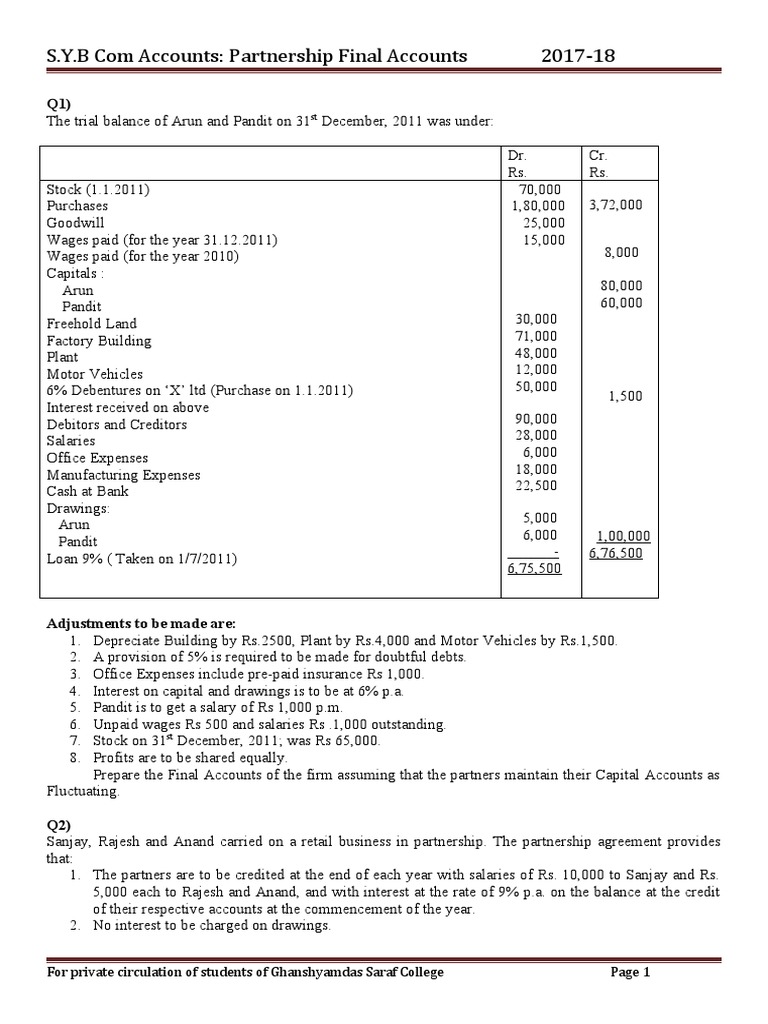 Partnership Final Accounts | PDF | Expense | Debt