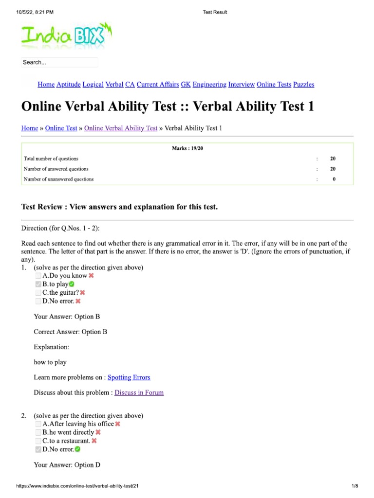 Pce Verbal Ability Test | PDF