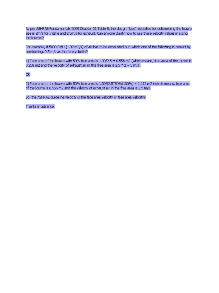 Clarifying Face Velocity for Louvres | PDF | Science & Mathematics