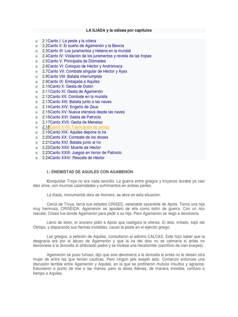 Resumen de La Ilíada por capítulos | PDF | Héctor | Odisea
