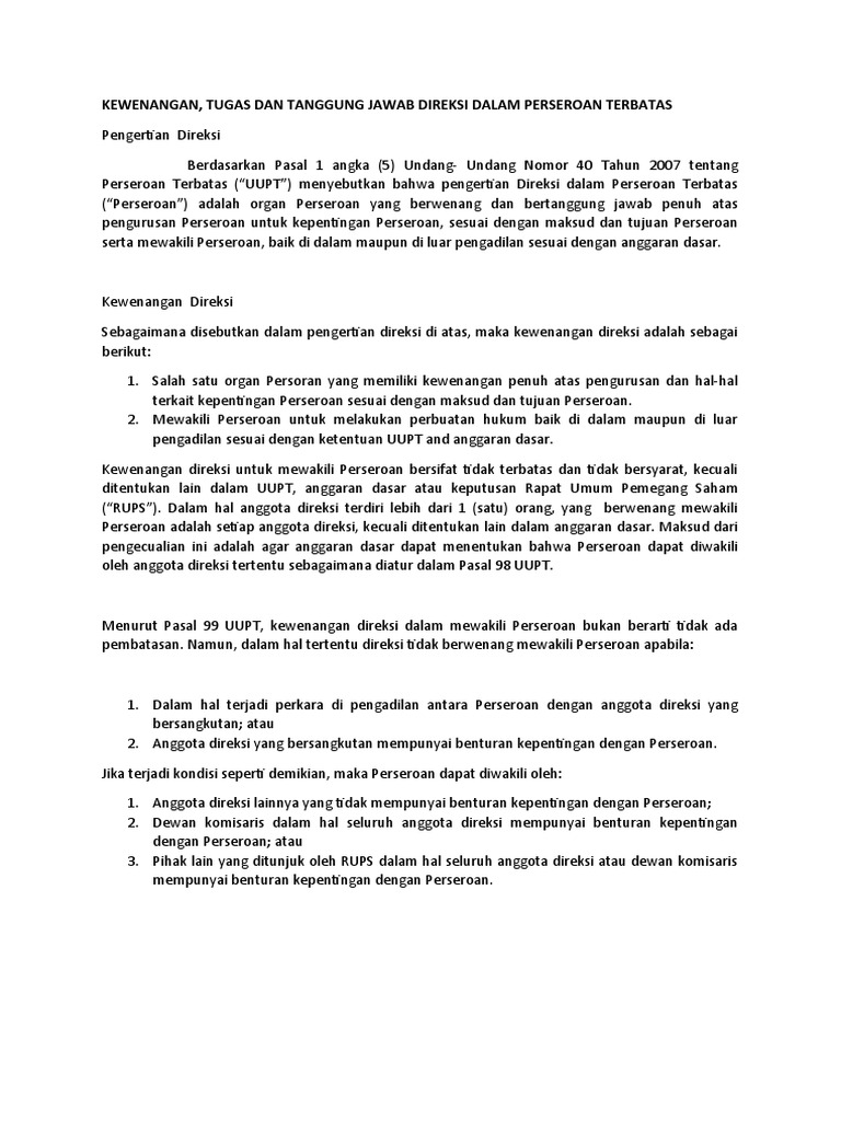 Tugas Dan Tanggung Jawab Direksi | PDF