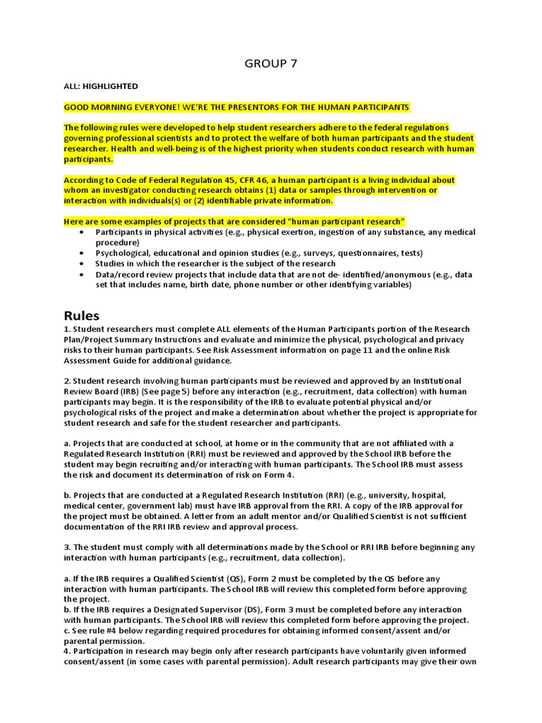 Human Participants Rules I | PDF | Institutional Review Board | Informed Consent